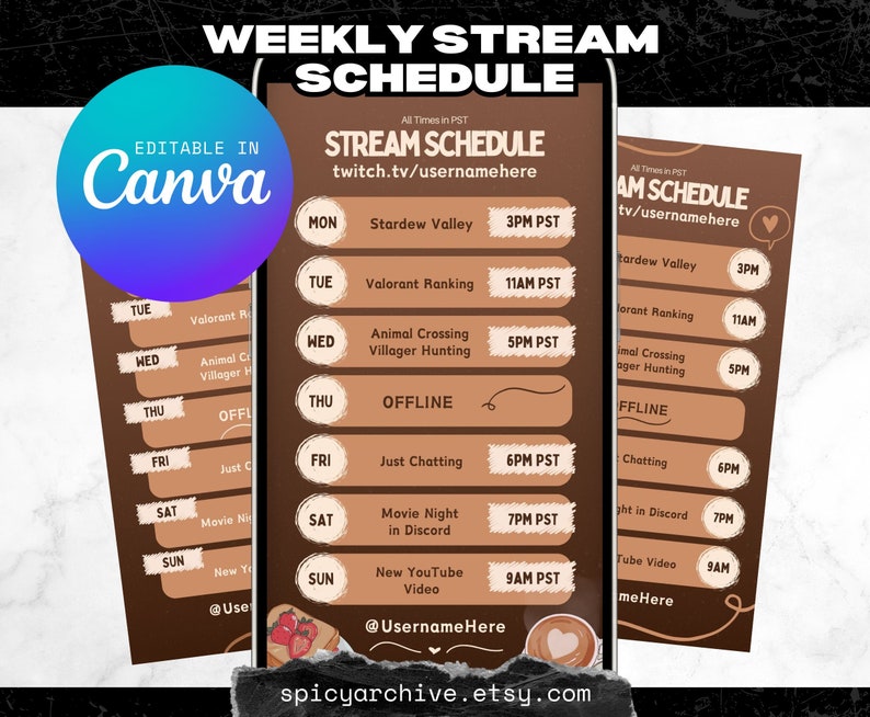 Stream Schedule Template Cafe Bubble Cozy Coffee Twitch Youtube Discord ...