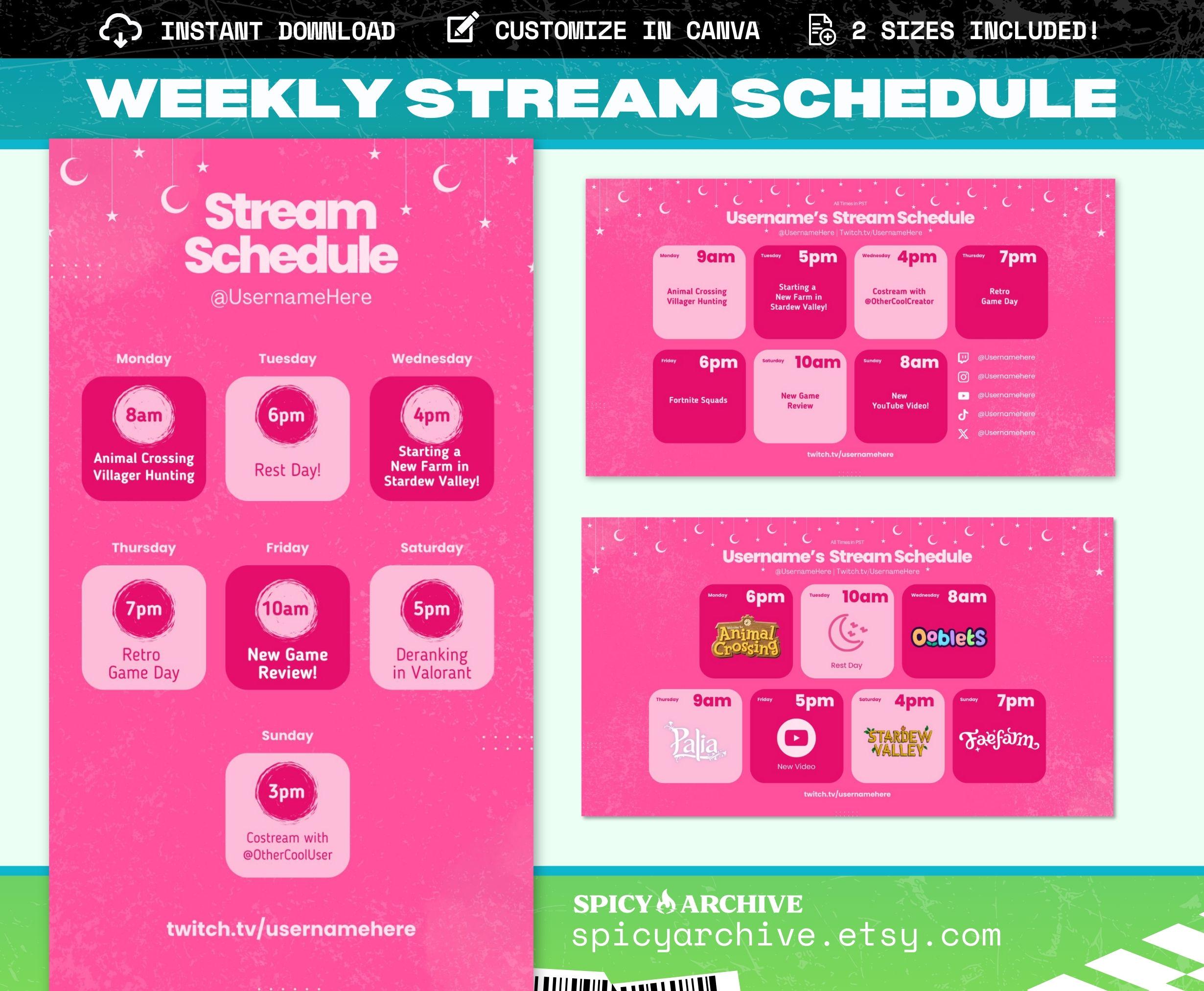 Stream Schedule Template Pack | Pink Celestial Grid | Twitch Tiktok ...