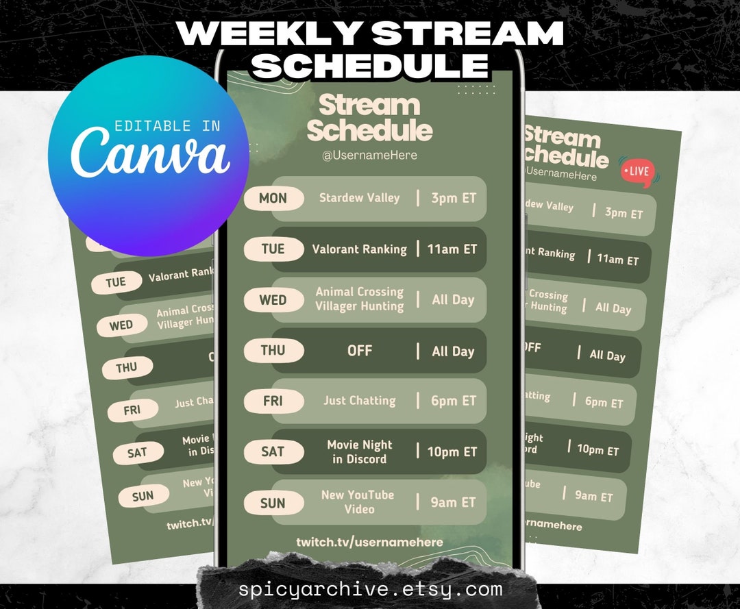 Stream Schedule Template | Green Bubble Stacked | Twitch Kick Youtube ...