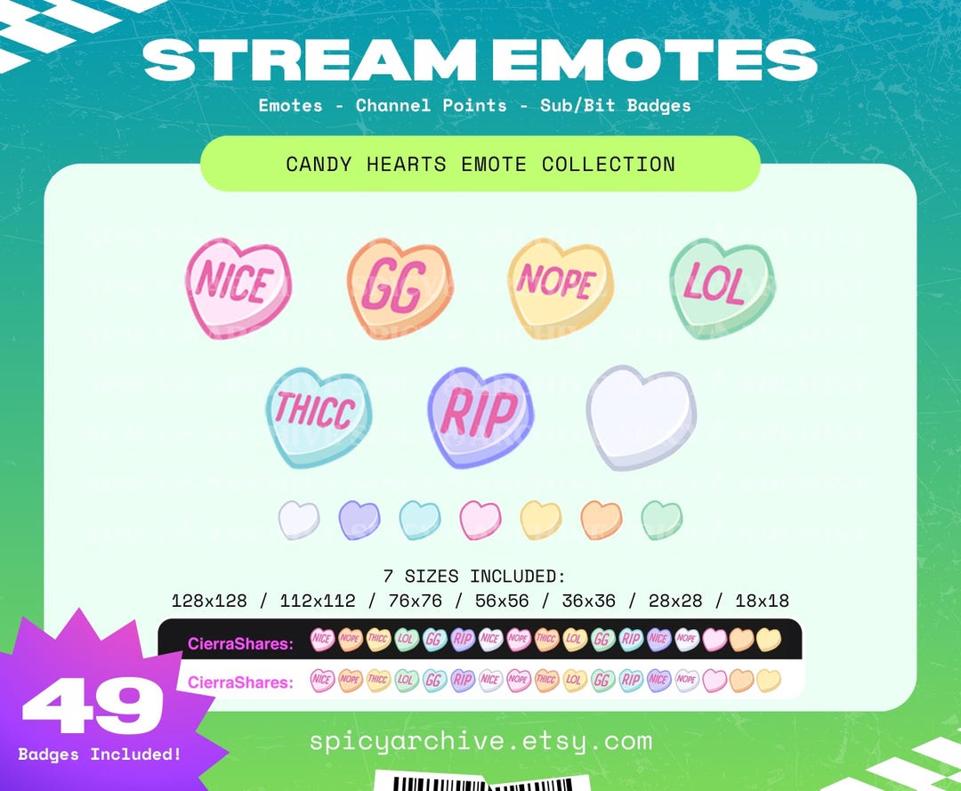 Candy Heart Emotes | 7 Sizes for Sub/bit Badges, Channel Points, and ...