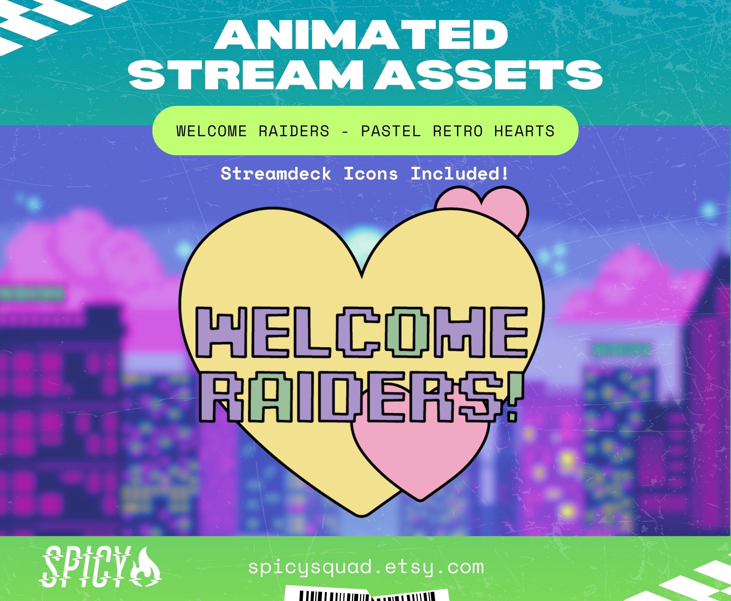 Welcome Raiders Animated Stream Overlay Retro Pastel Hearts Twitch ...