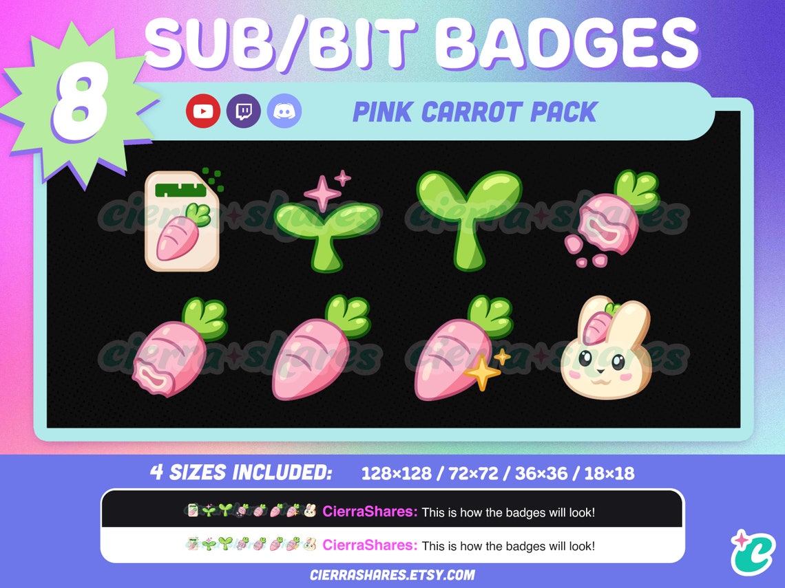 Cute Carrot Twitch Sub Badges / Bit Emotes Pink Carrot & - Etsy