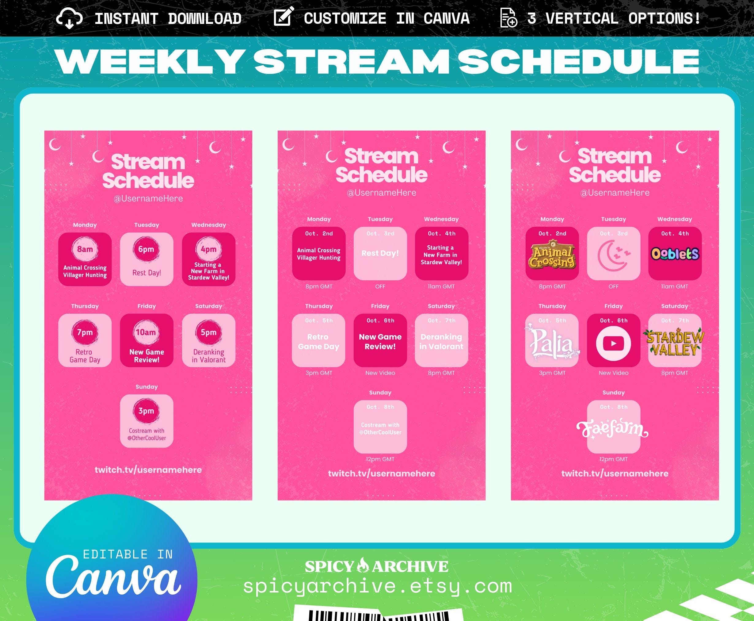 Stream Schedule Template Pack | Pink Celestial Grid | Twitch Tiktok ...