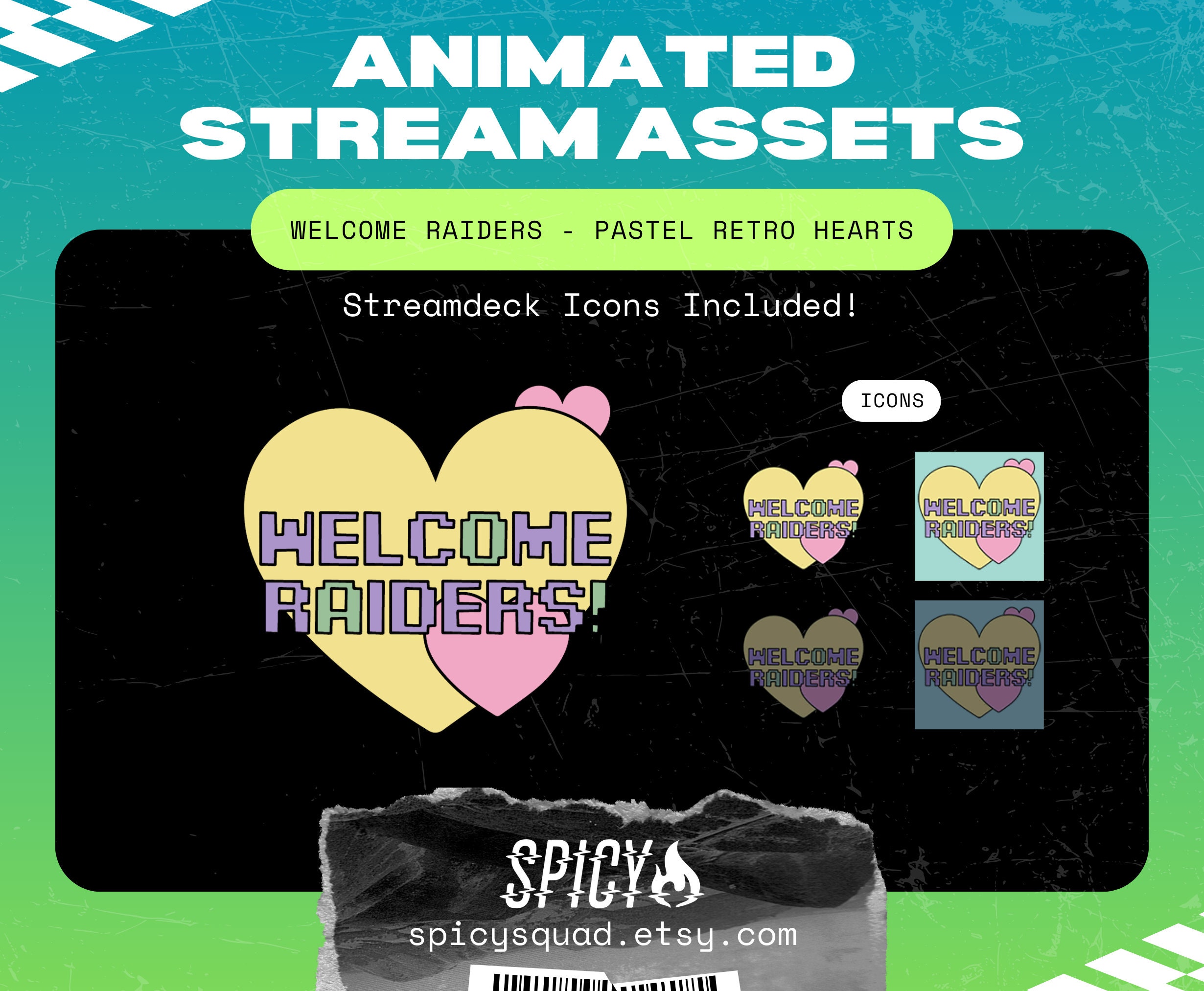 Welcome Raiders Animated Stream Overlay Retro Pastel Hearts Twitch ...