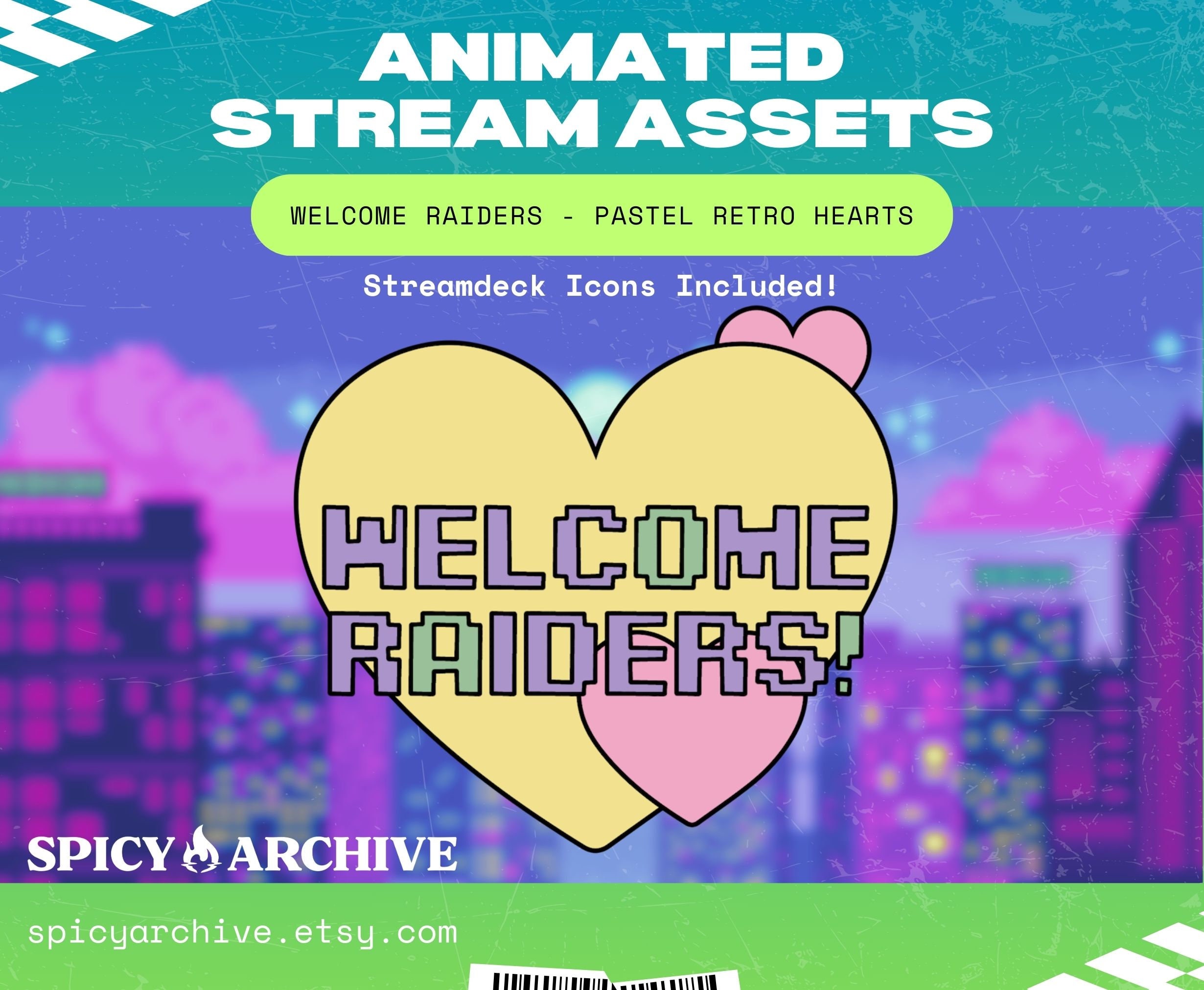 Welcome Raiders Animated Stream Overlay - Retro Pastel Hearts Twitch ...