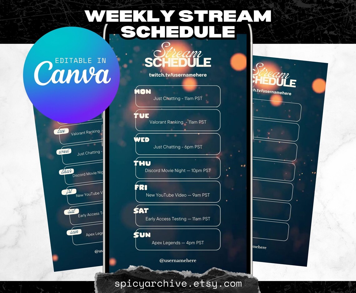 Dark Bokeh Stream Schedule Template | Twitch, Youtube, Discord ...