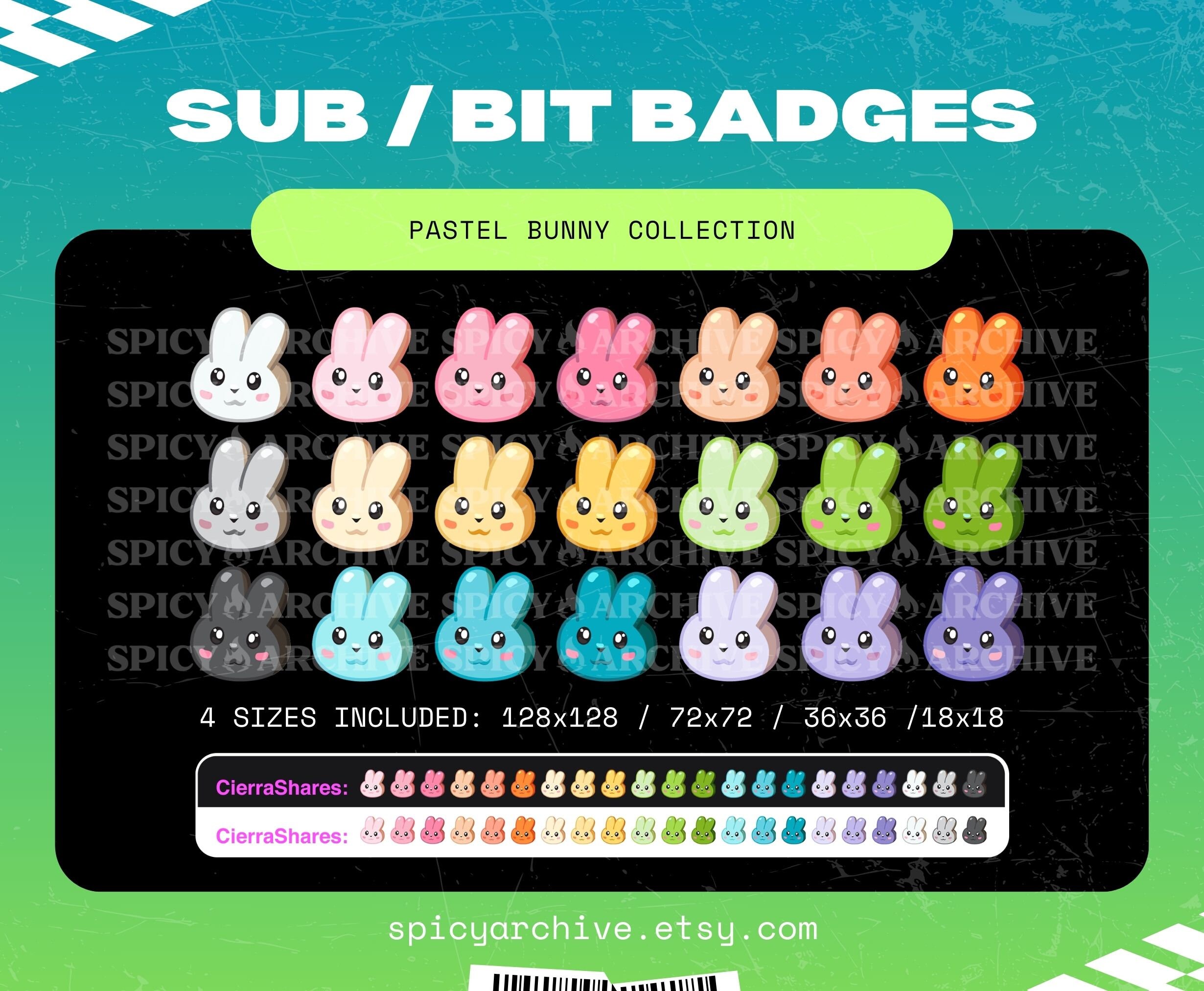 Cute Bunny Twitch Sub Badges / Bit Emotes | Pastel Bunny Badges for ...