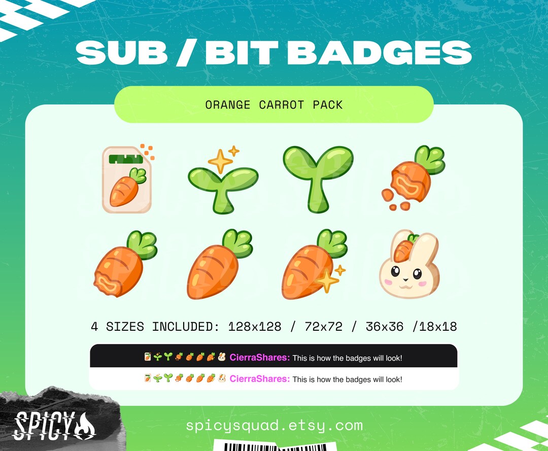 Cute Carrot Twitch Sub Badges / Bit Emotes Orange Carrot & Bunny Emotes ...