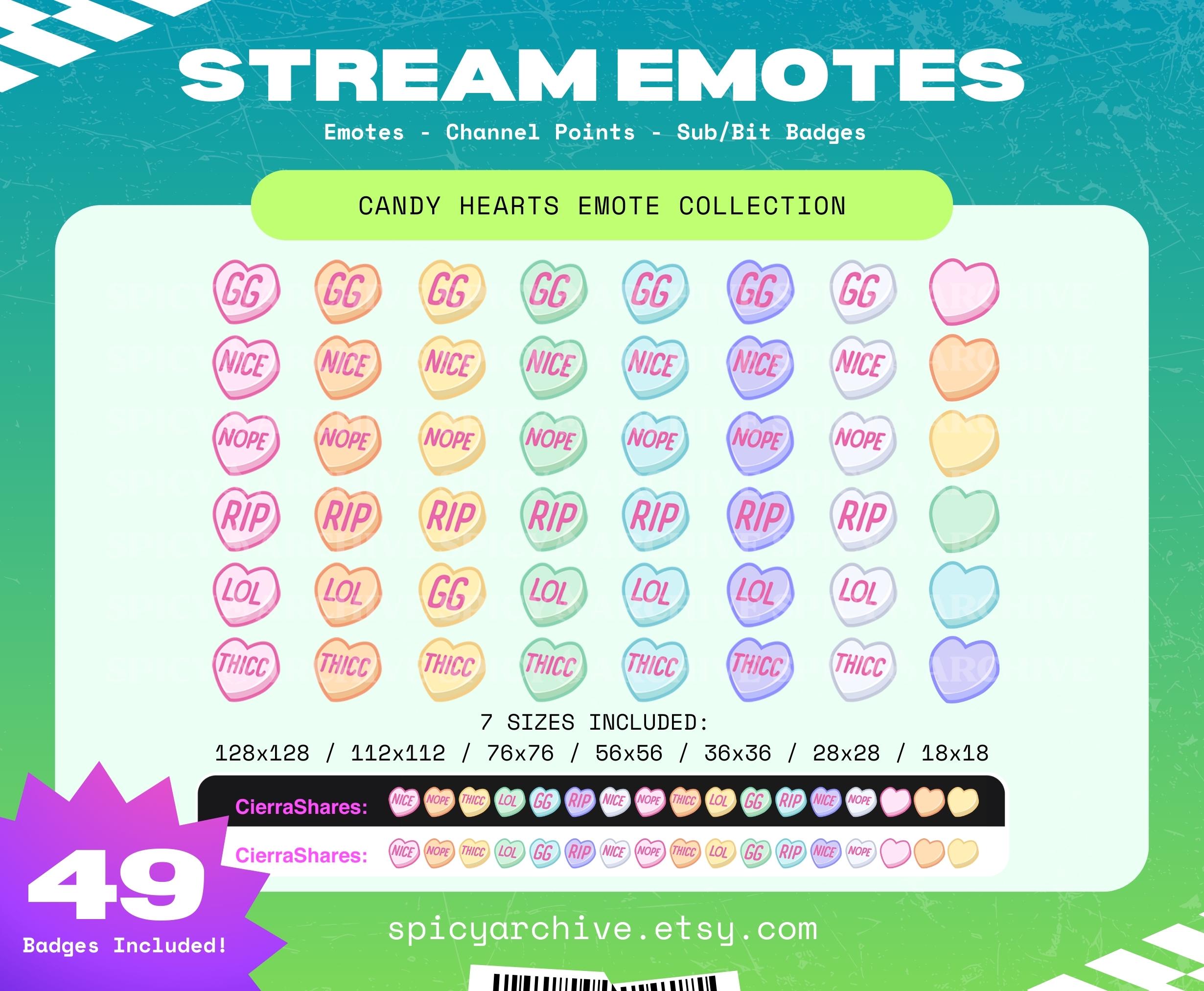 Candy Heart Emotes | 7 Sizes for Sub/bit Badges, Channel Points, and ...
