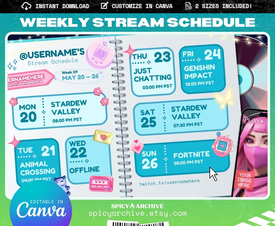 Blue Y2K Notebook Stream Schedule Template | Twitch Youtube Discord ...