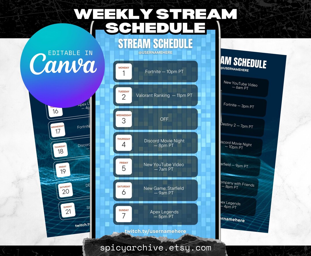 Blue Modern Gaming Animated Stream Schedule | Twitch Kick Youtube ...