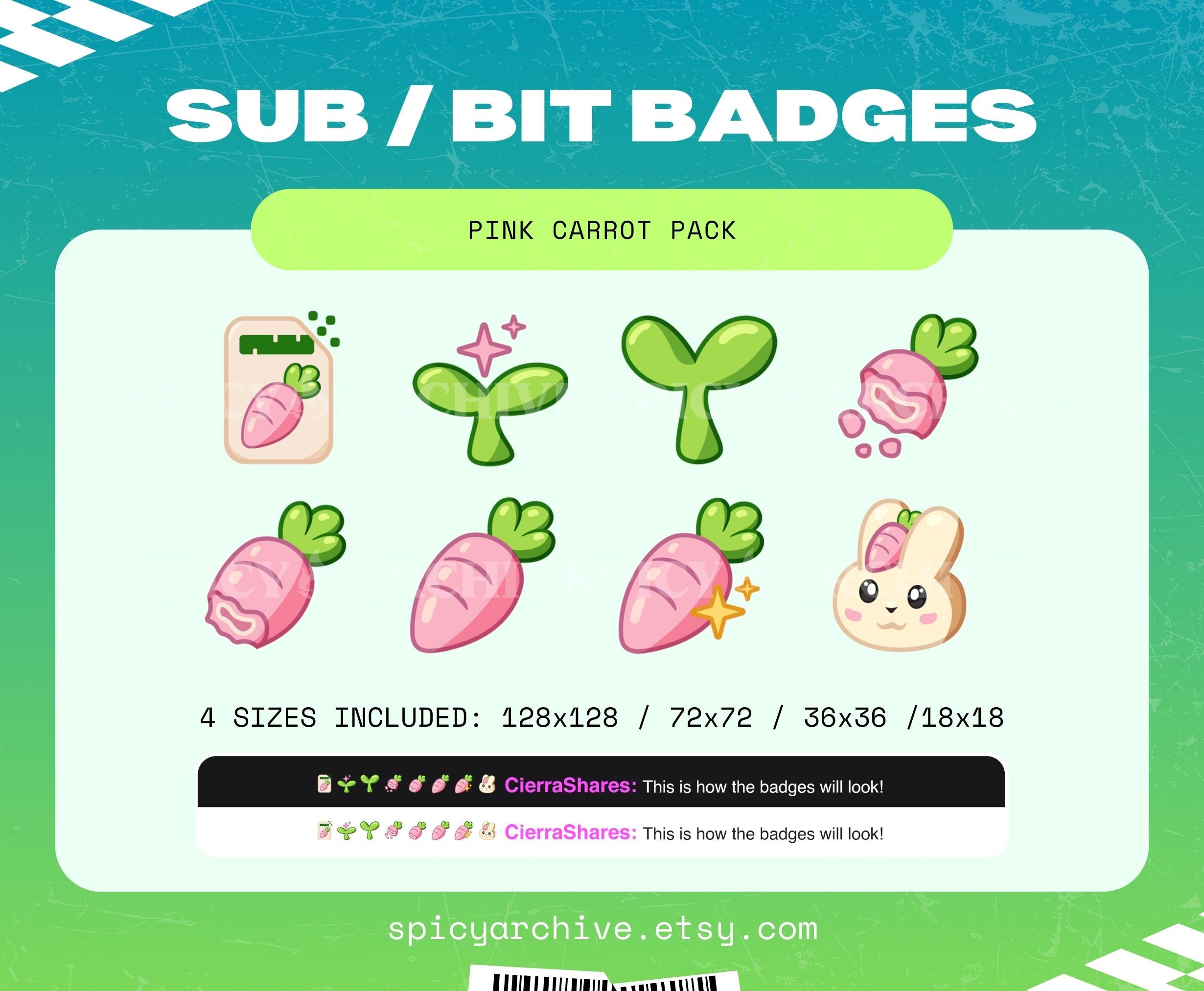 Cute Carrot Twitch Sub Badges / Bit Emotes Pink Carrot & Bunny Emotes ...