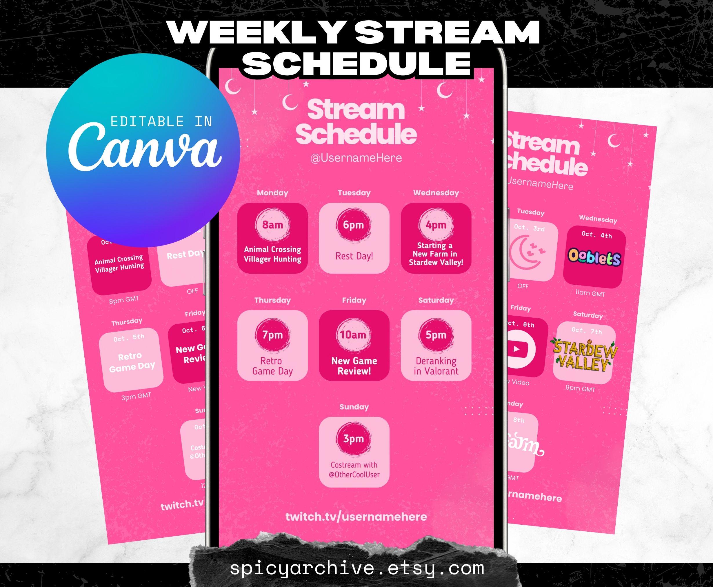 Stream Schedule Template Pack | Pink Celestial Grid | Twitch Tiktok ...