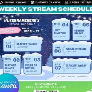 Icy Winter Stream Schedule Templates | 2 Sizes + Animated Options ...