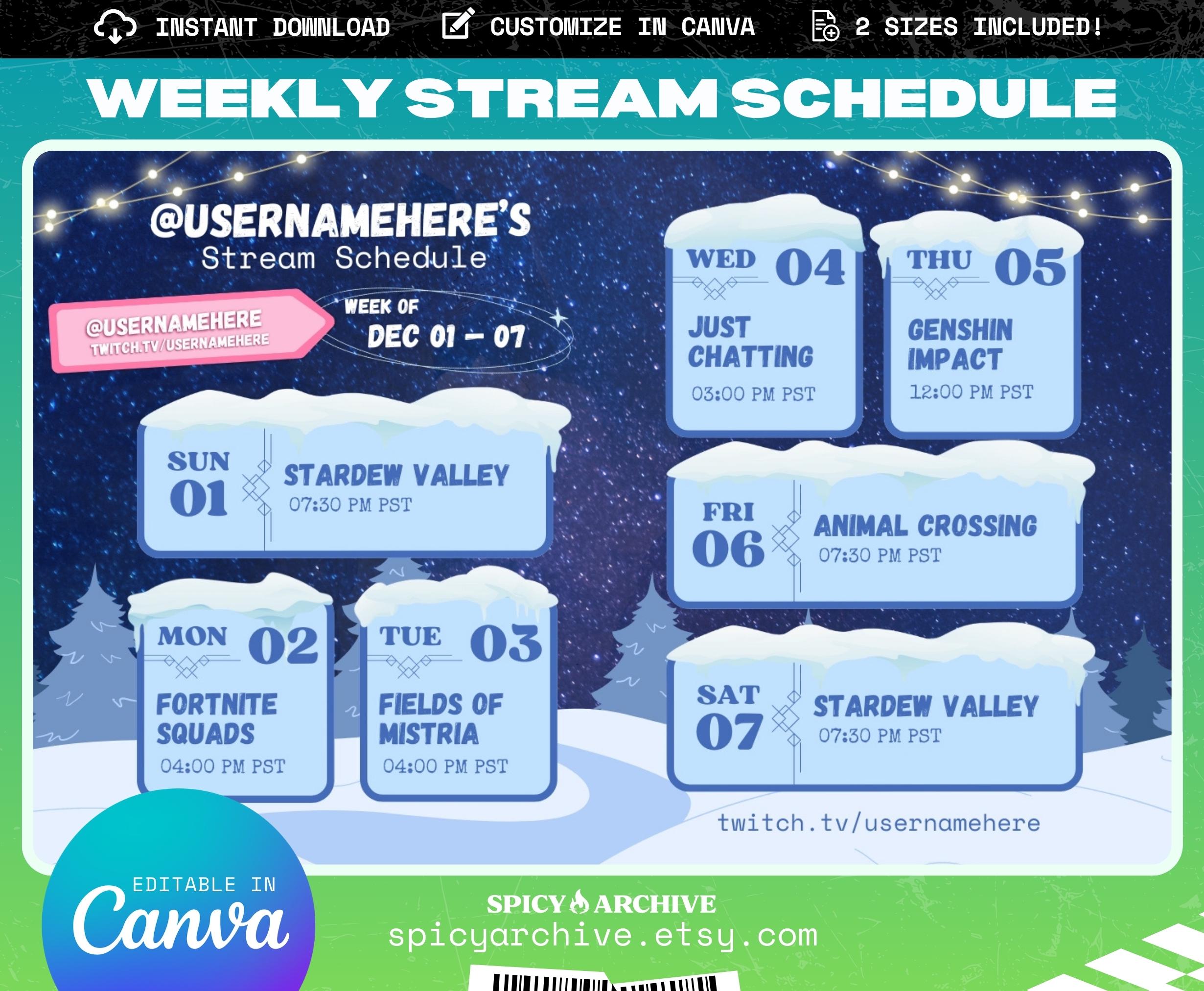 Icy Winter Stream Schedule Templates | 2 Sizes + Animated Options ...