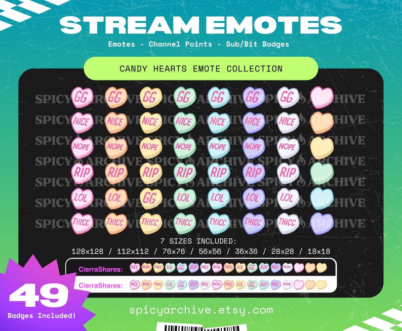 Candy Heart Emotes | 7 Sizes for Sub/bit Badges, Channel Points, and ...
