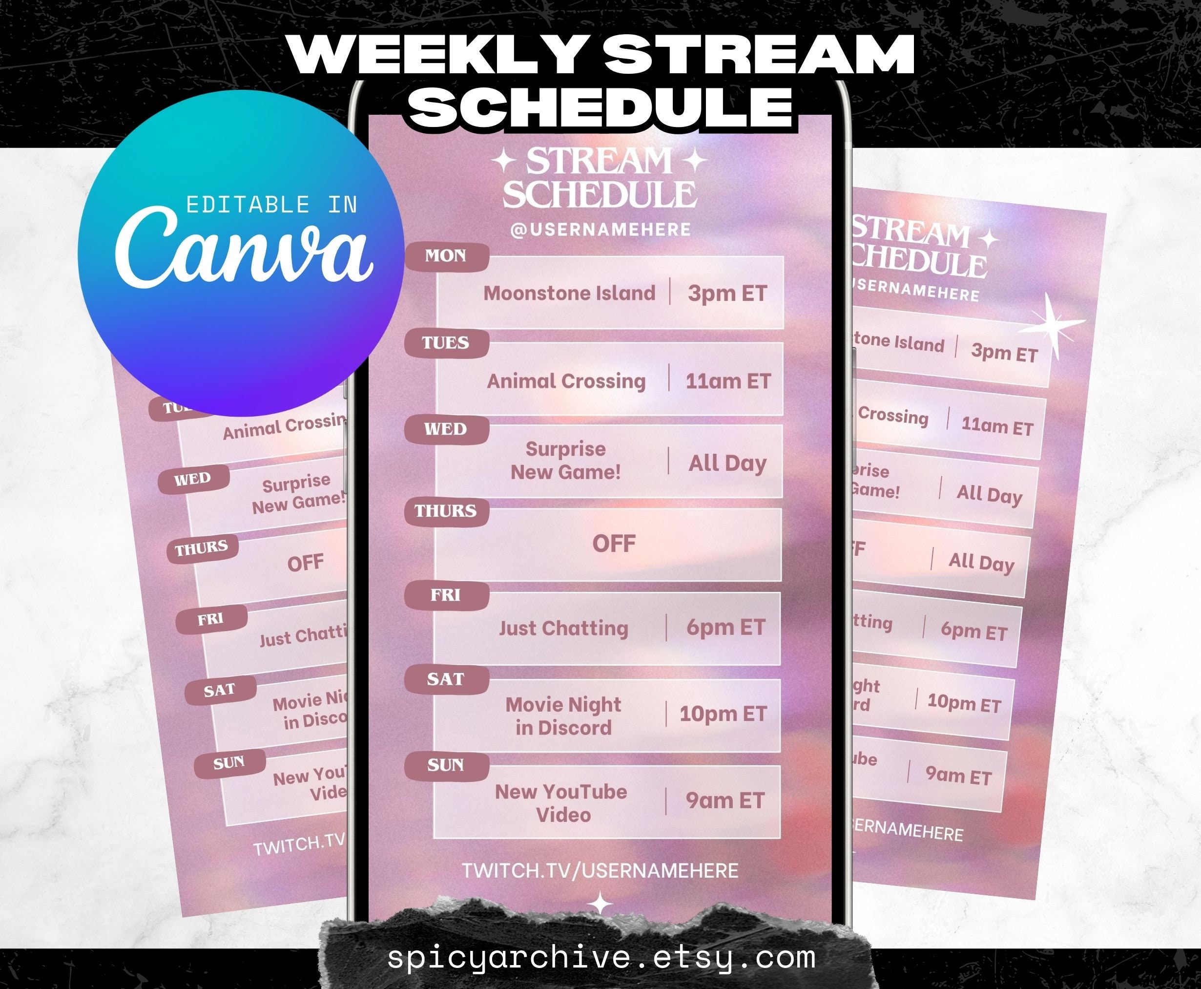 Pastel Pink Bokeh Stacked Weekly Stream Schedule Twitch Kick Youtube ...