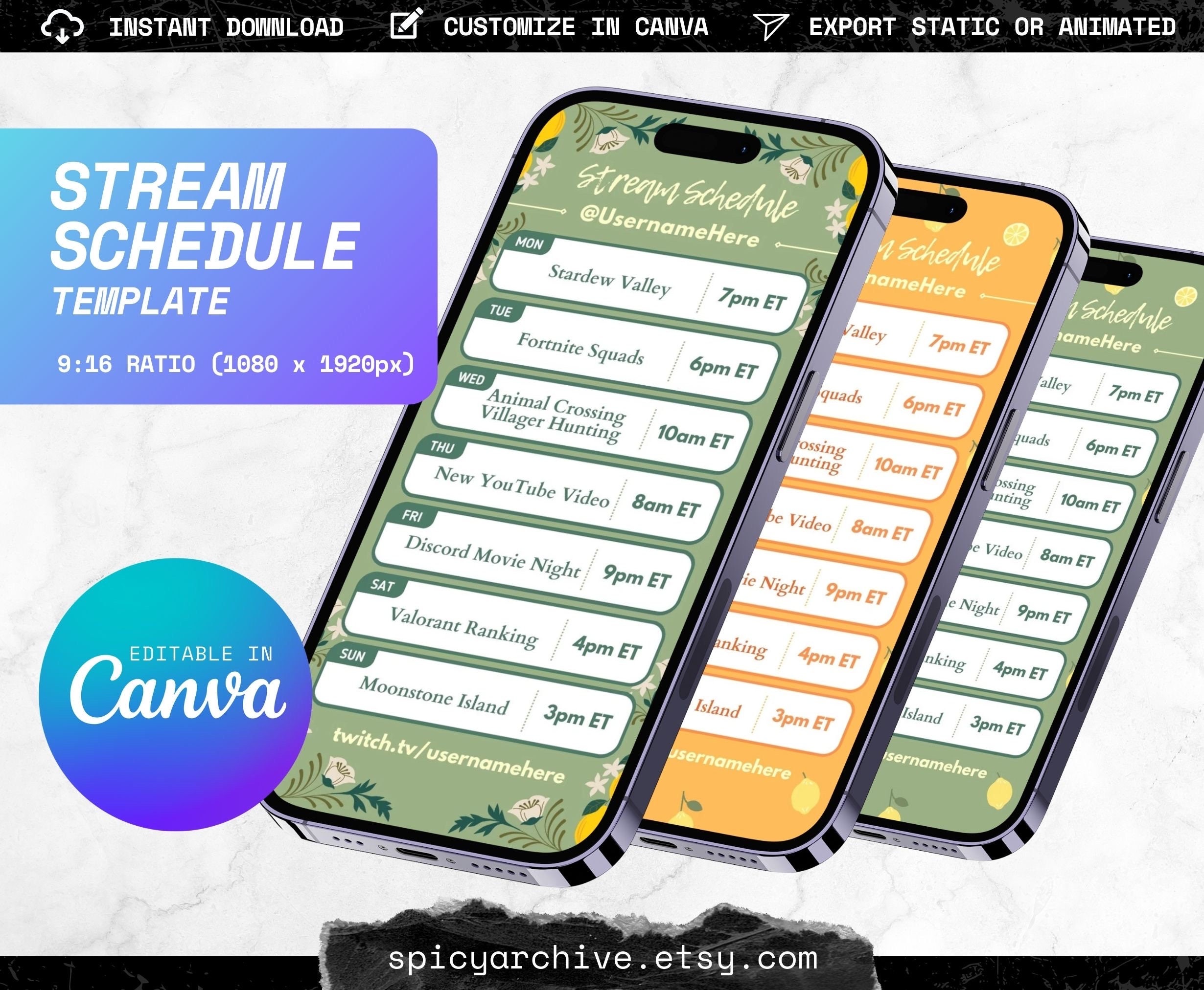 Green Bubble Stream Schedule Template Lemon Summer Fruit Twitch Youtube ...