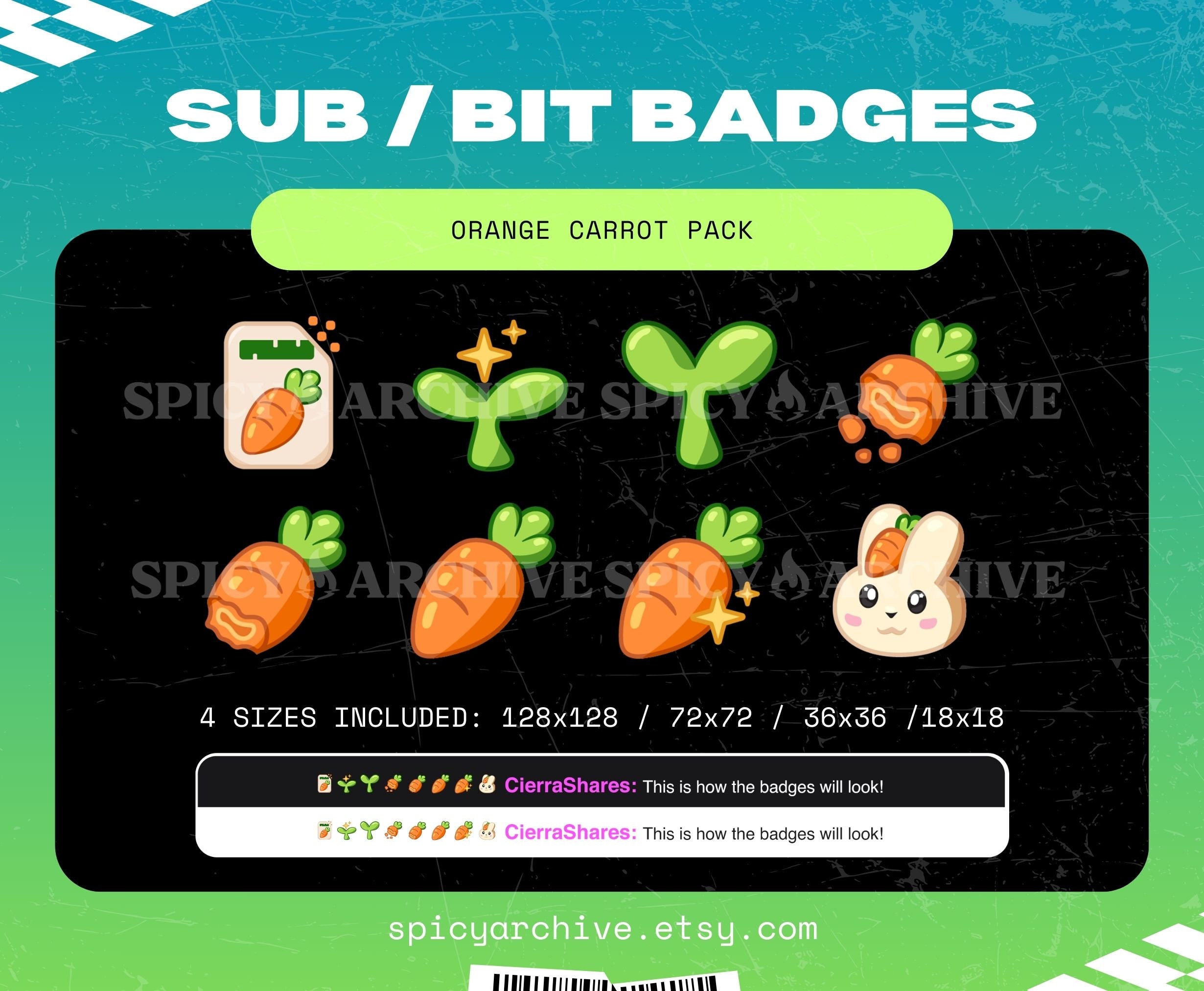 Cute Carrot Twitch Sub Badges / Bit Emotes | Orange Carrot & Bunny ...