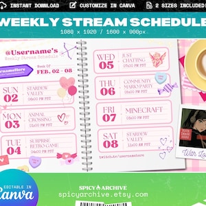Pink Stream Schedule Template | Valentines Café Notebook | 2 Sizes + 10 ...