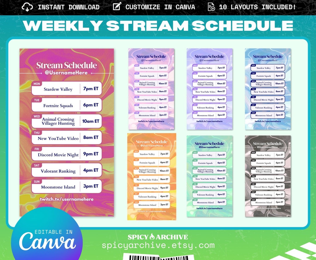 Holographic Stream Schedule Template Mega Pack | 7 Colors | Twitch ...