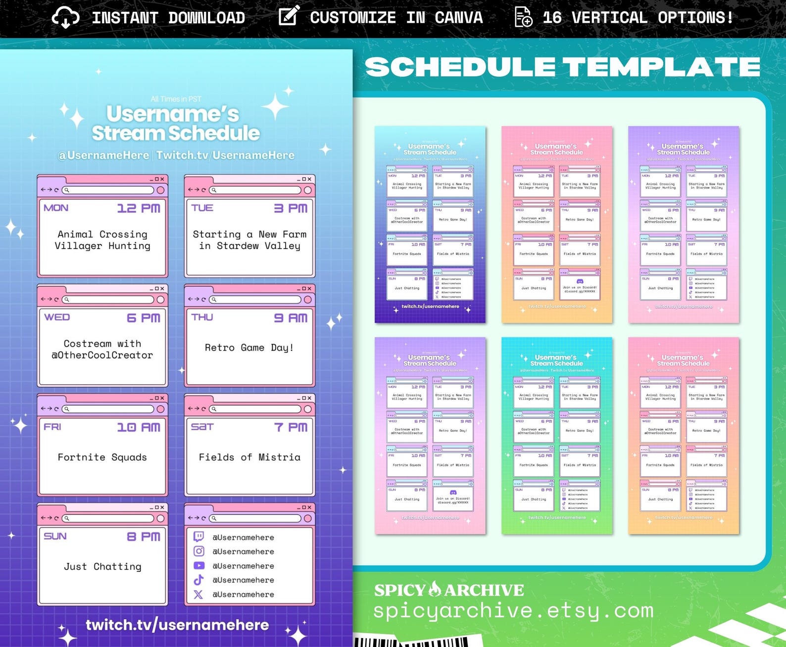 Browser Grid Stream Schedule Template Pack | 4 Background Color Options ...