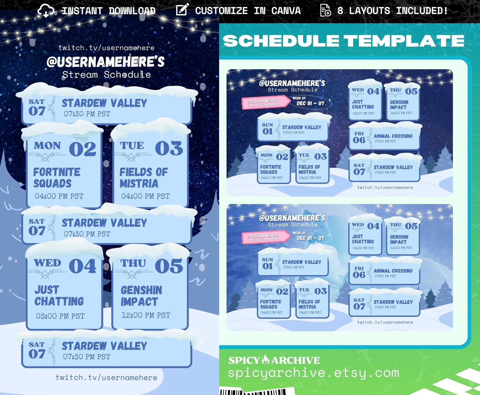 Icy Winter Stream Schedule Templates | 2 Sizes + Animated Options ...