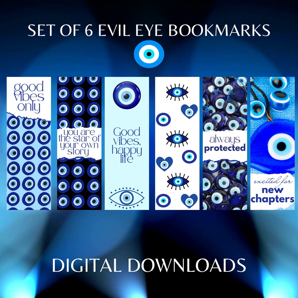Set of 6 Good Vibes Evil Eye Bookmarks Digital Bookmarks to - Etsy