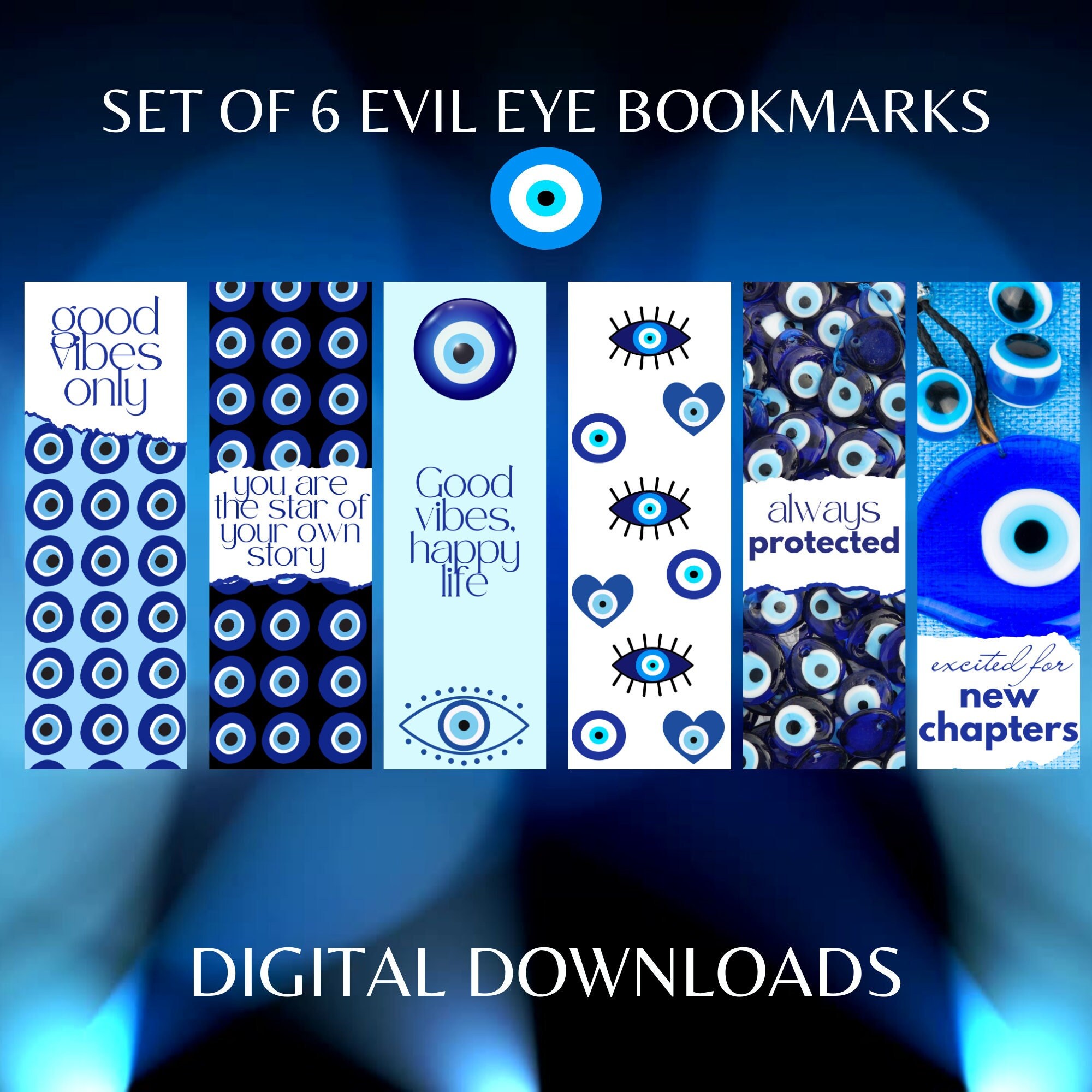 Set of 6 Good Vibes Evil Eye Bookmarks Digital Bookmarks to - Etsy