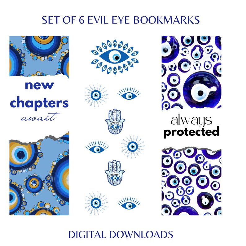 Set of 6 Evil Eye Bookmarks, Digital Bookmarks to Download - Etsy