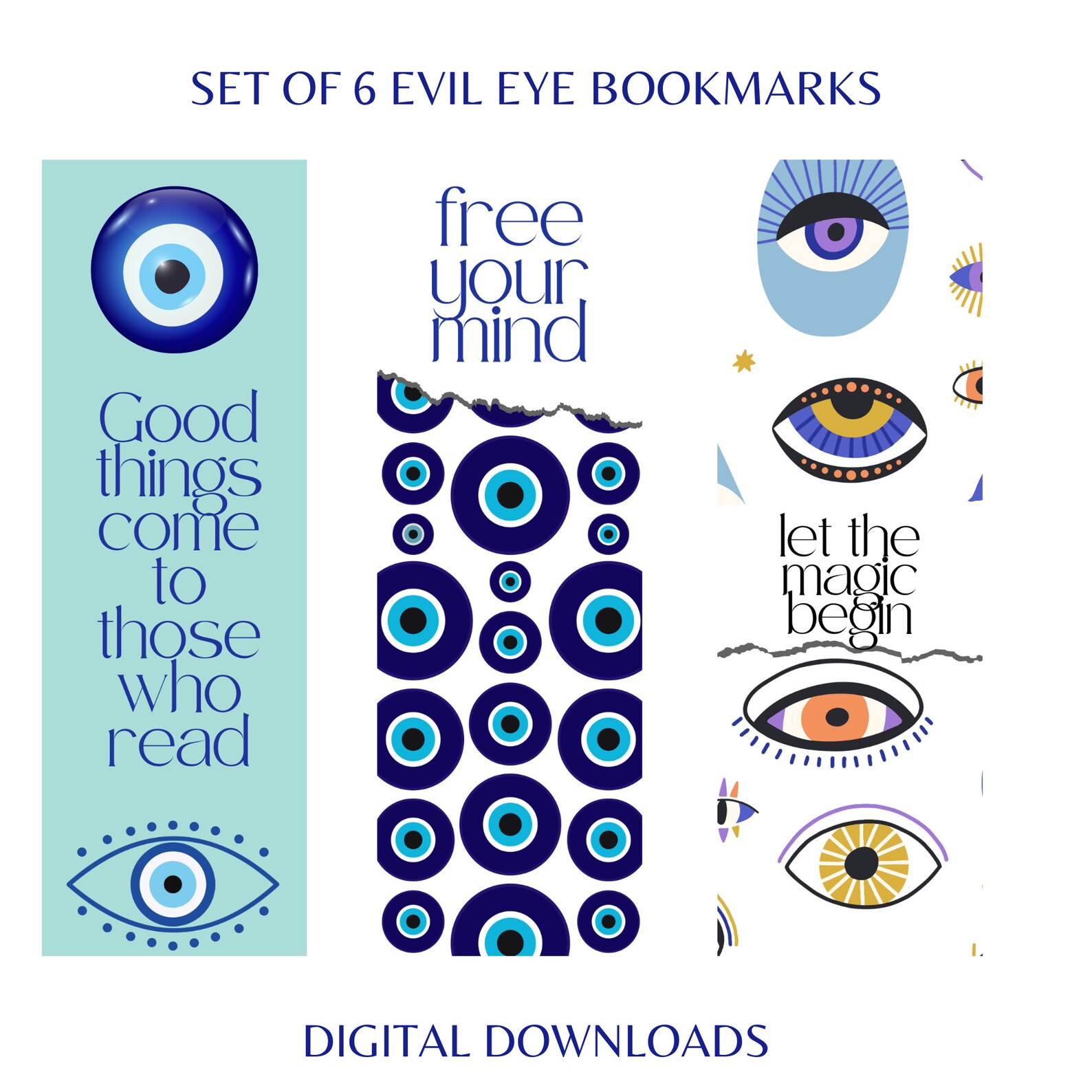 Set of 6 Evil Eye Bookmarks, Digital Bookmarks to Download - Etsy