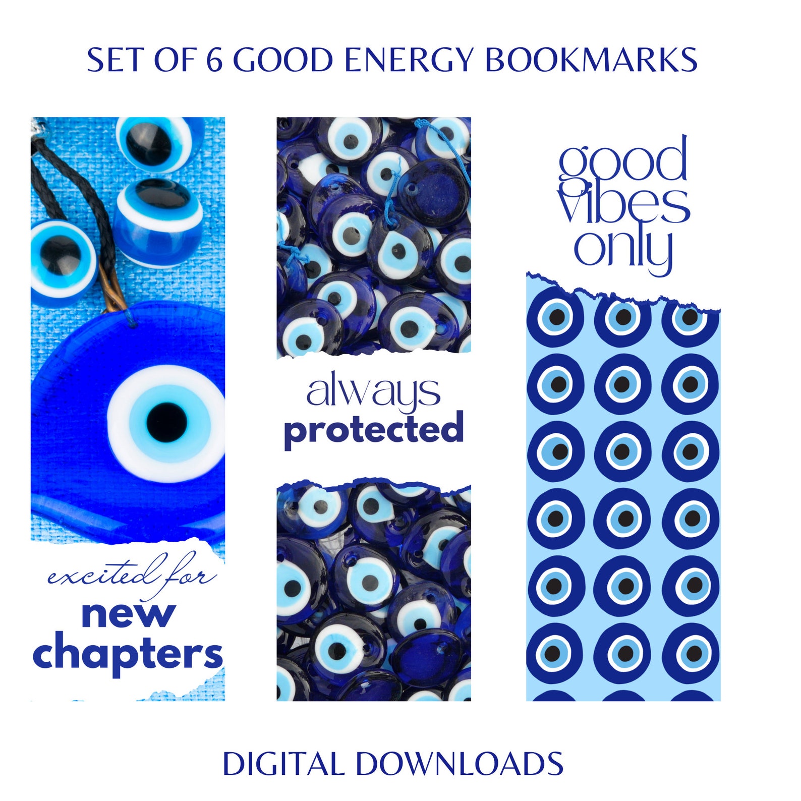 Set of 6 Good Vibes Evil Eye Bookmarks Digital Bookmarks to - Etsy