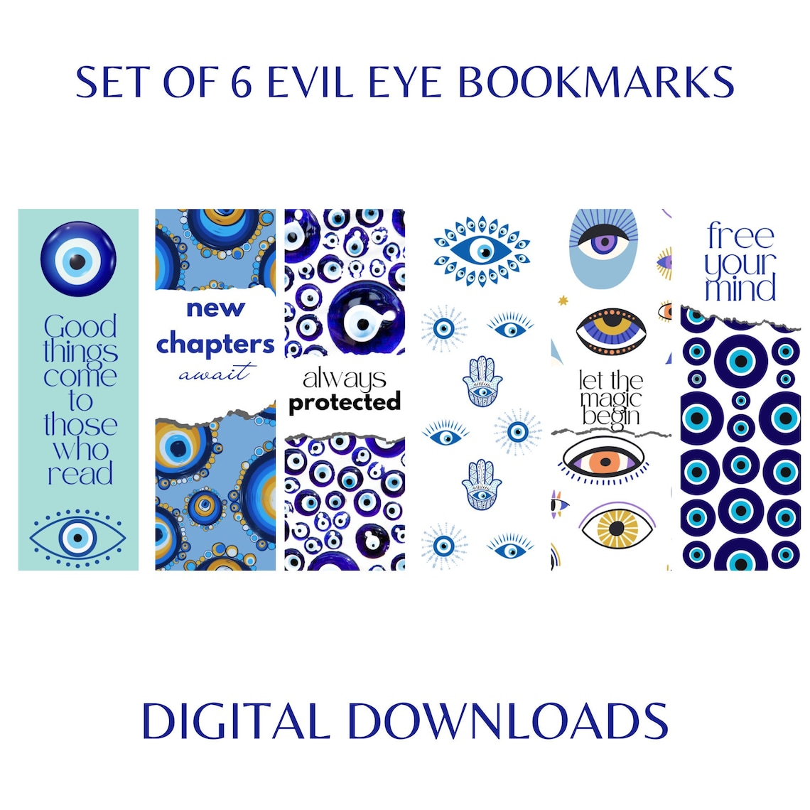 Set of 6 Evil Eye Bookmarks, Digital Bookmarks to Download - Etsy