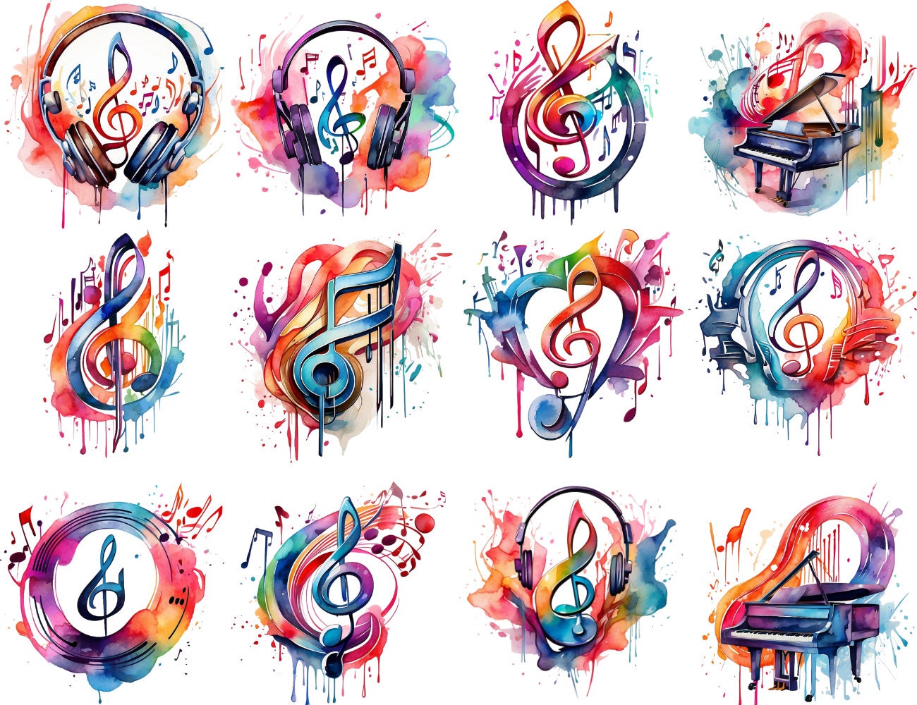 Note Watercolor Clip Art 30 Png Clipart Digital Download Commercial Use ...