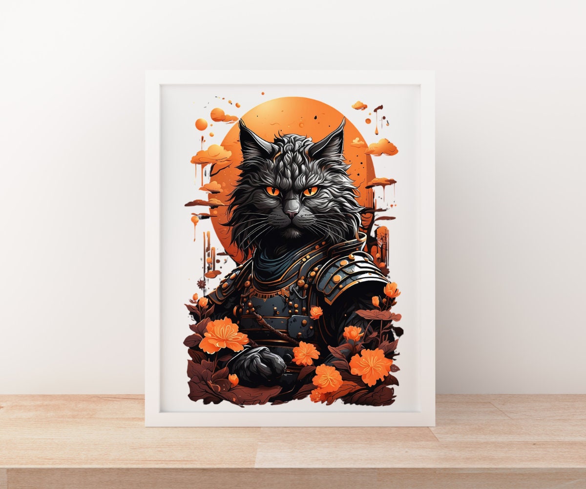 Swordsman Cat Clip Art Japanese Style Clip Art 50 Png Digital Download ...