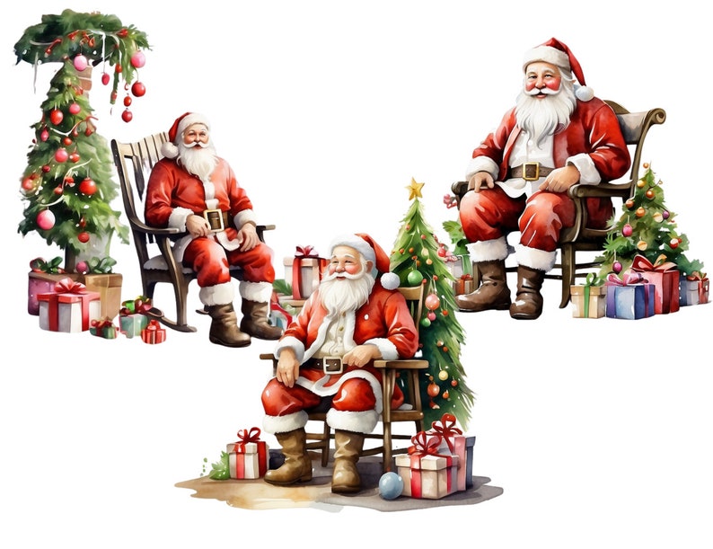 Watercolor Santa Claus Clipart, 30 PNG Christmas Santa Clipart, Fantasy ...