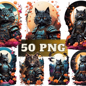 Swordsman Cat Clip Art Japanese Style Clip Art 50 Png Digital Download ...