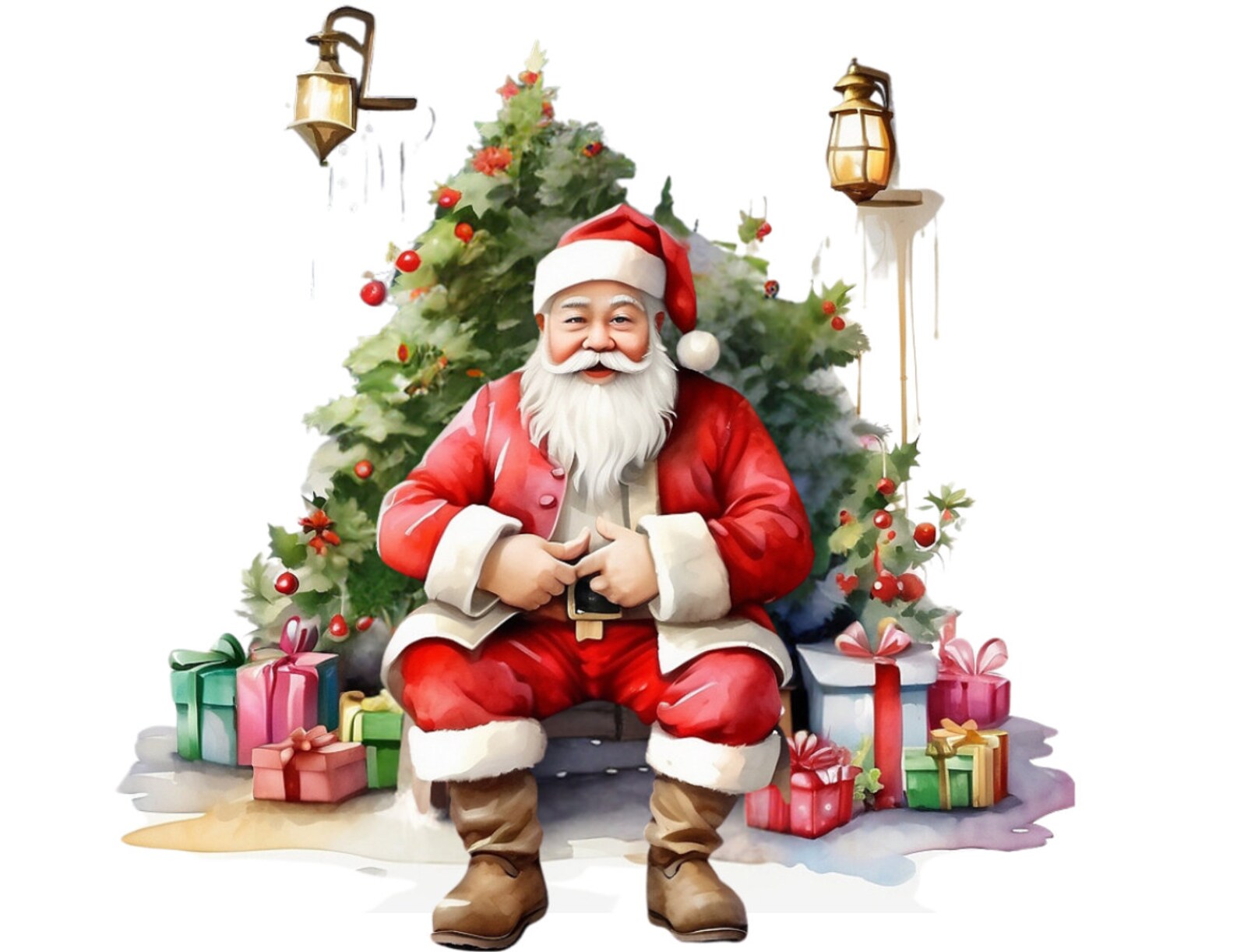 Watercolor Santa Claus Clipart, 30 PNG Christmas Santa Clipart, Fantasy ...