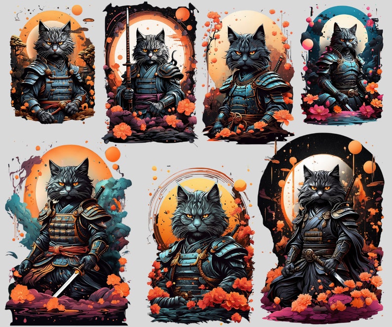 Swordsman Cat Clip Art Japanese Style Clip Art 50 Png Digital Download ...