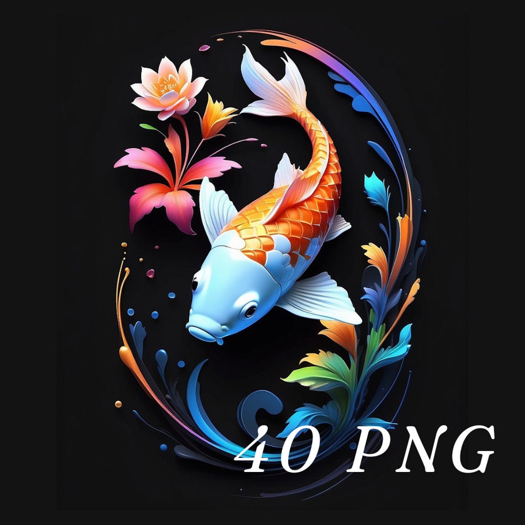 Koi Fish Clip Art Watercolor Graphic Art 40 Png Digital Download ...