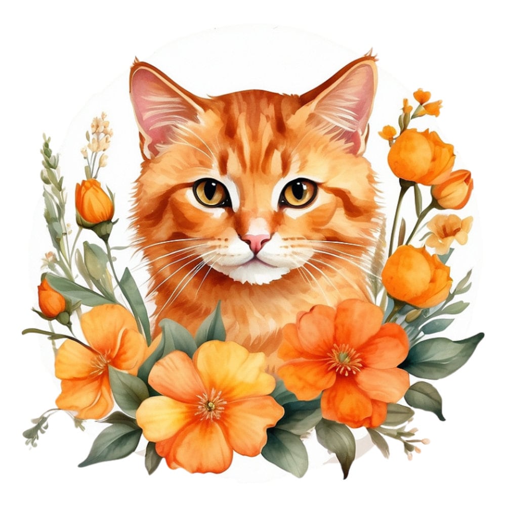 Watercolor Orange Cats Clipart 30 PNG Cute Floral Tabby Cats and ...