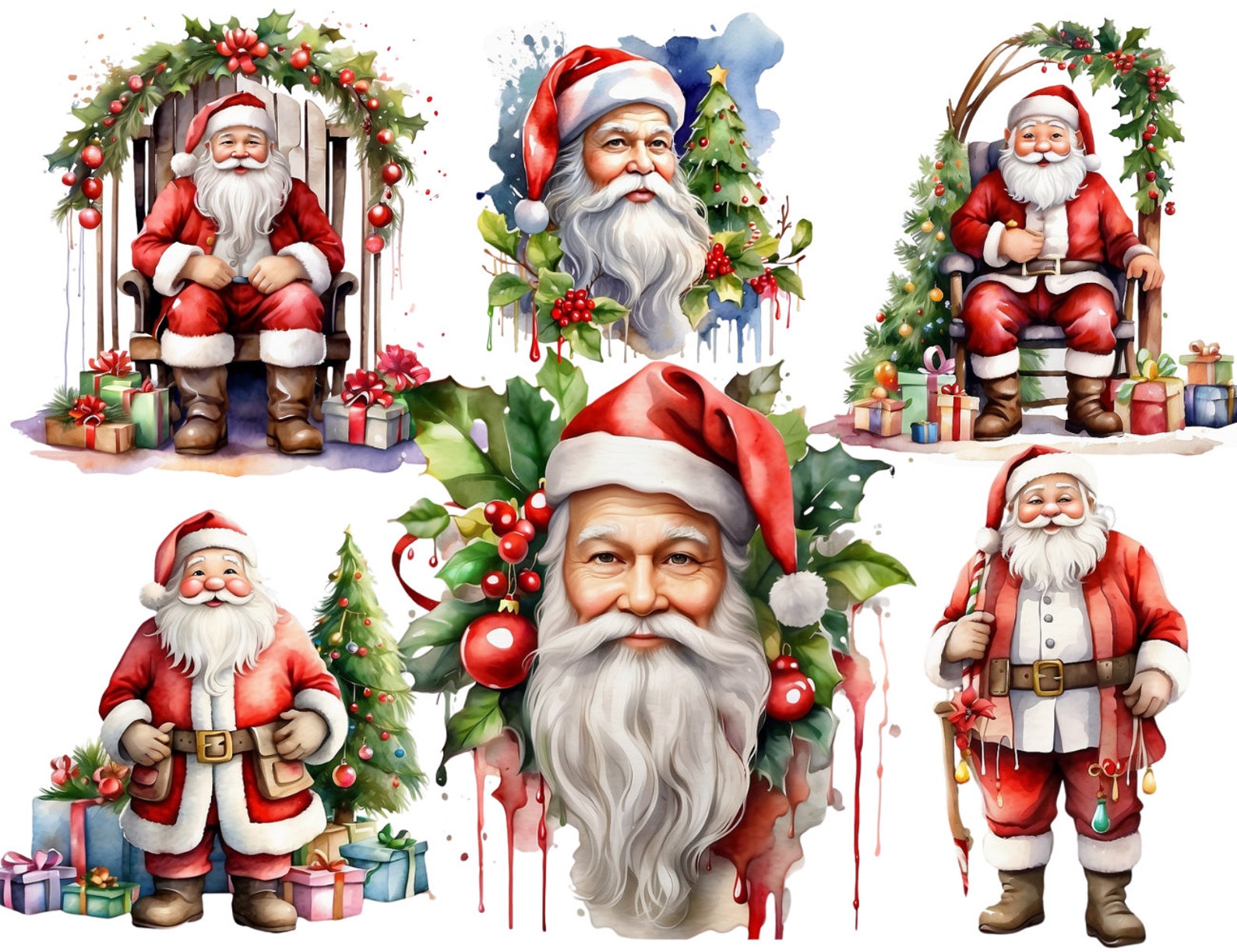 Watercolor Santa Claus Clipart, 30 PNG Christmas Santa Clipart, Fantasy ...