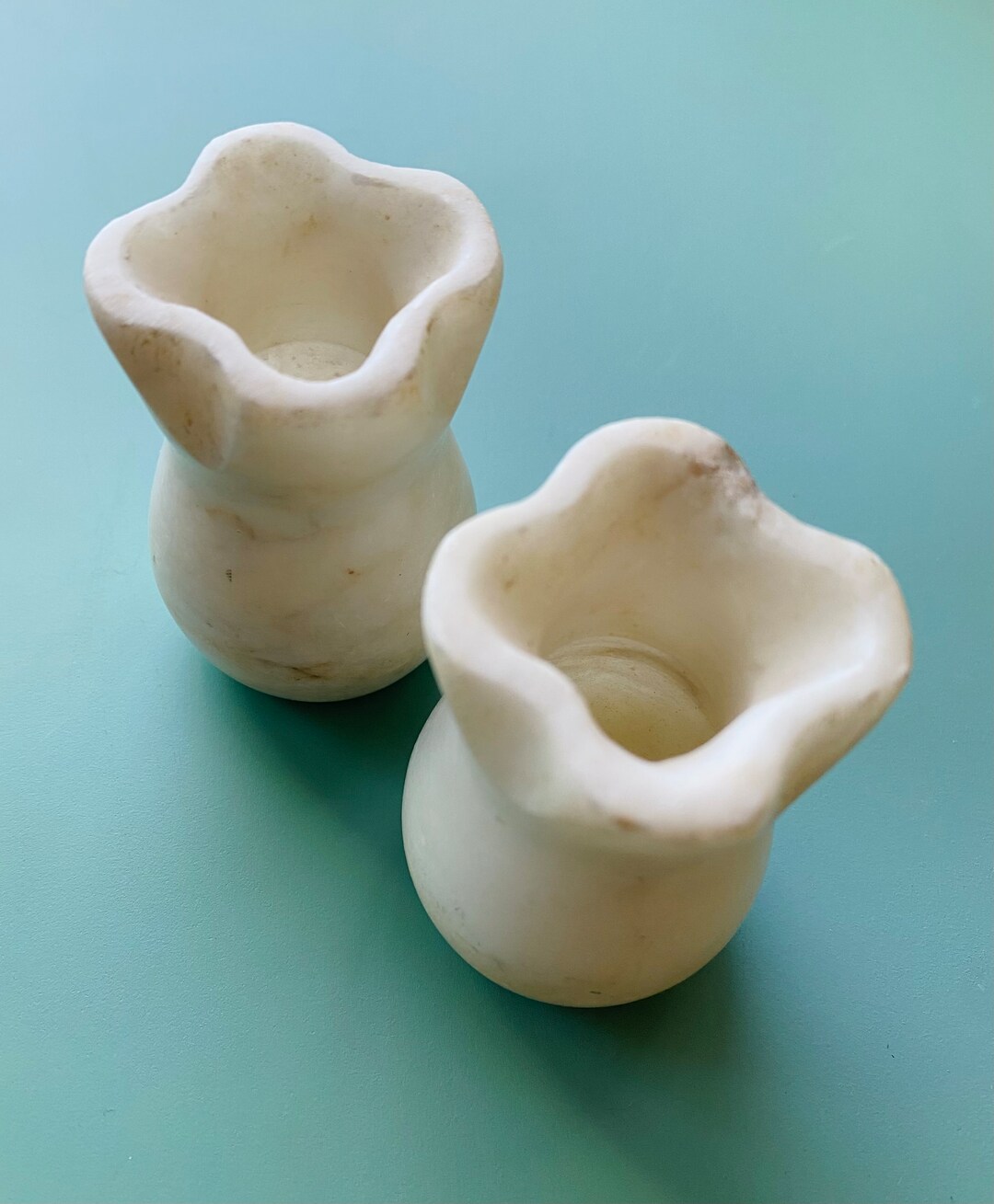 Vintage Set of White Bud Marble Stone Vases | Minimalist Decor, Small ...