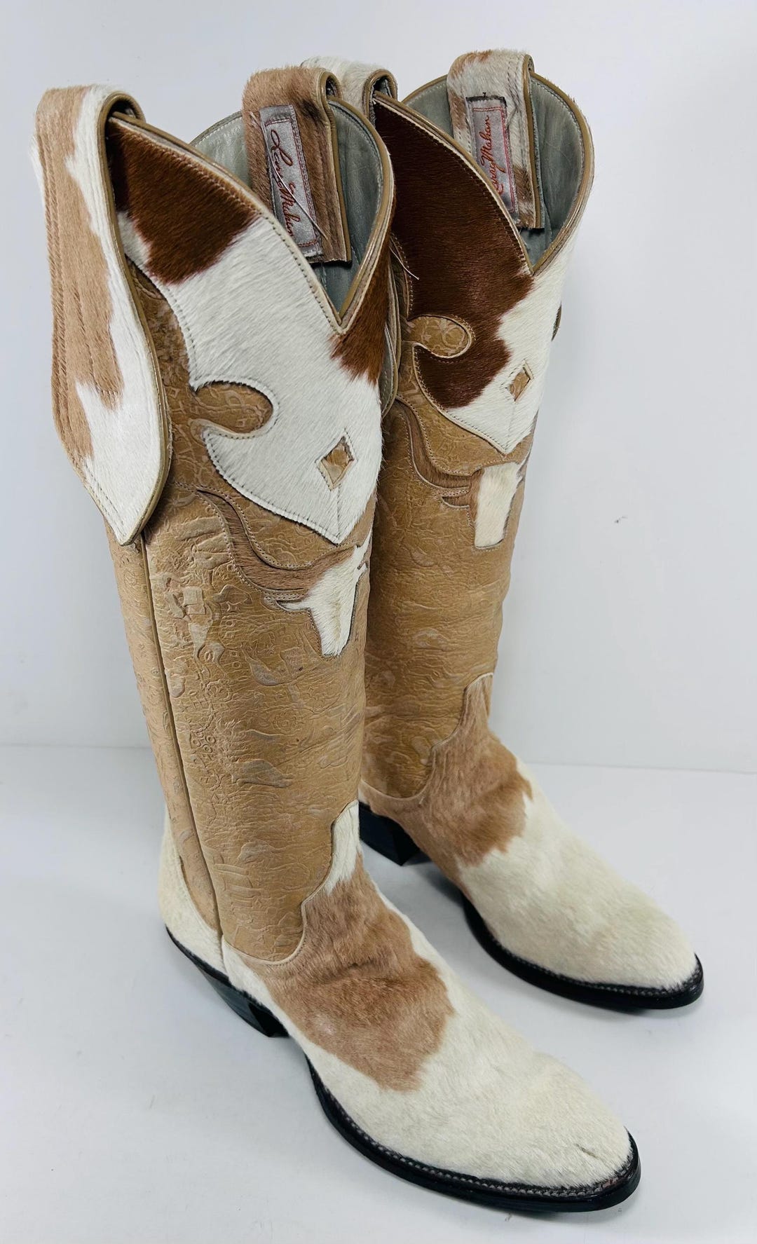 Vintage Texas Longhorn Cowhide Leather Women’s Cowgirl Boots Western ...