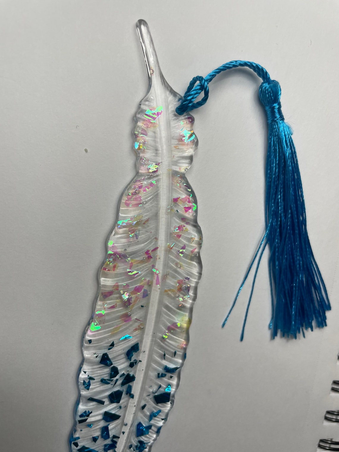 Blue and Iridescent Feather Bookmark - Etsy