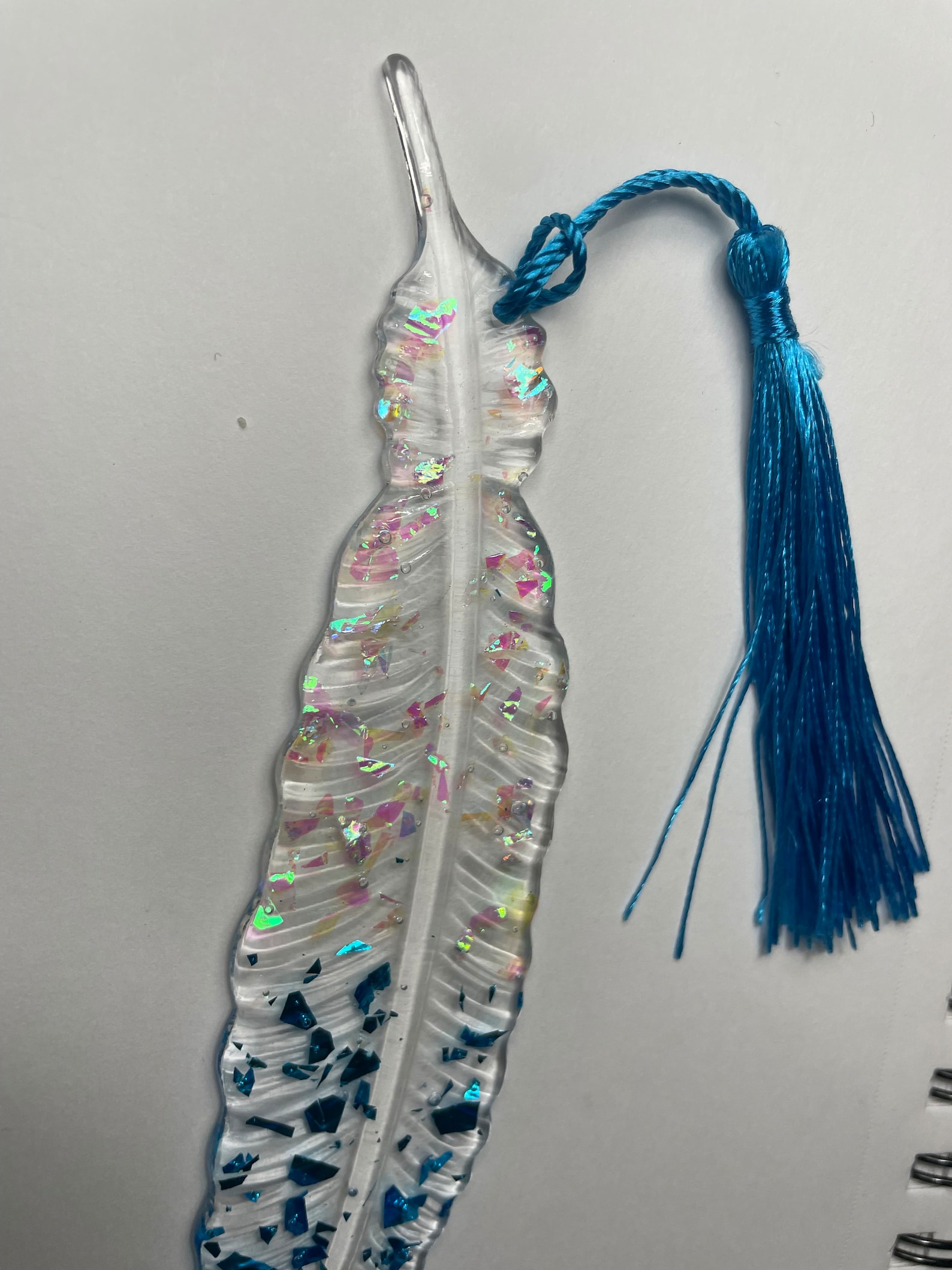 Blue and Iridescent Feather Bookmark - Etsy