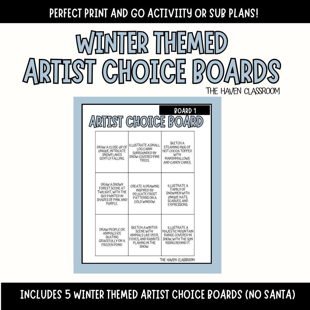 Winter Themed Artist Choice Board Printable | 5 Boards With 45 Unique ...