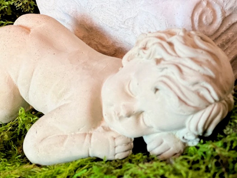 Hand Poured Concrete Sleeping Baby Angel Statue: Home or Garden Decor ...