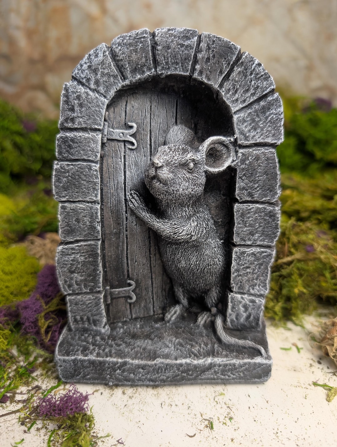Mouse Garden Door Statue - Concrete Antiqued Stone Finish Statue - Etsy