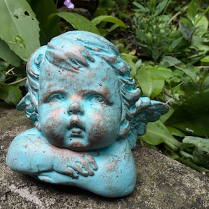 Cherub Concrete Antiqued Angel, Concrete Cherub, Angel Statue, Paper ...